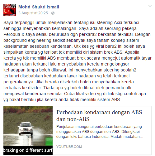 Inilah Jawapan Balas Pemilik Axia Viral: "Stereng Tiba-Tiba Locked ...
