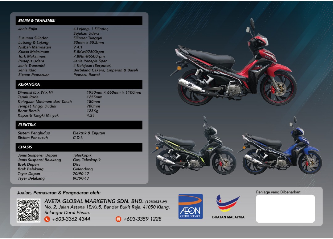 Motosikal Buatan Malaysia di Pasaran! Aveta Lancar DY90, RX110 Serendah ...