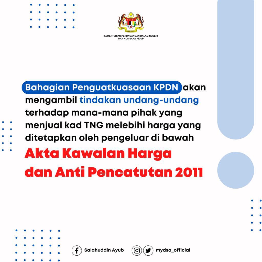 KPDN Akan Gempur Peniaga Tamak Jual Kad TnG Harga Melampau