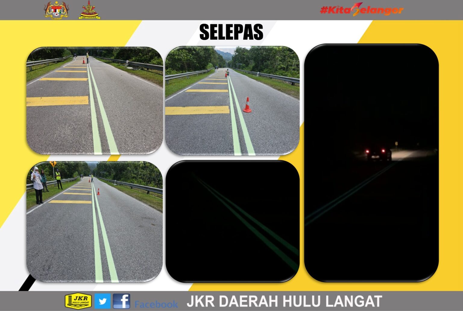 JKR Cuba Teknologi Cat Garisan Jalan Jenis 'Glow in the Dark'