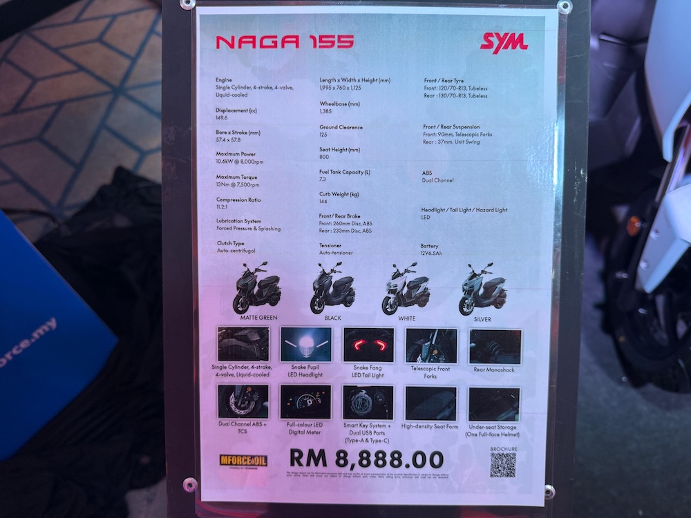 Skuter SYM NAGA 155 dengan Rekabentuk Sisik Ular Lancar di Malaysia, Harga RM8,888